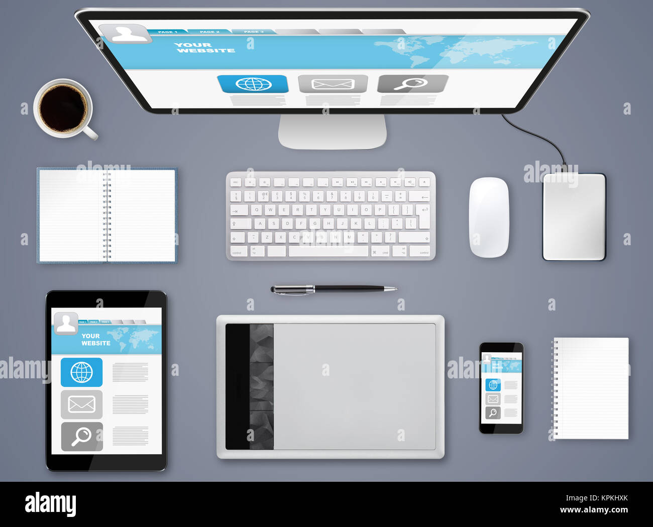 Workplace with tech device Stock Photo - Alamy