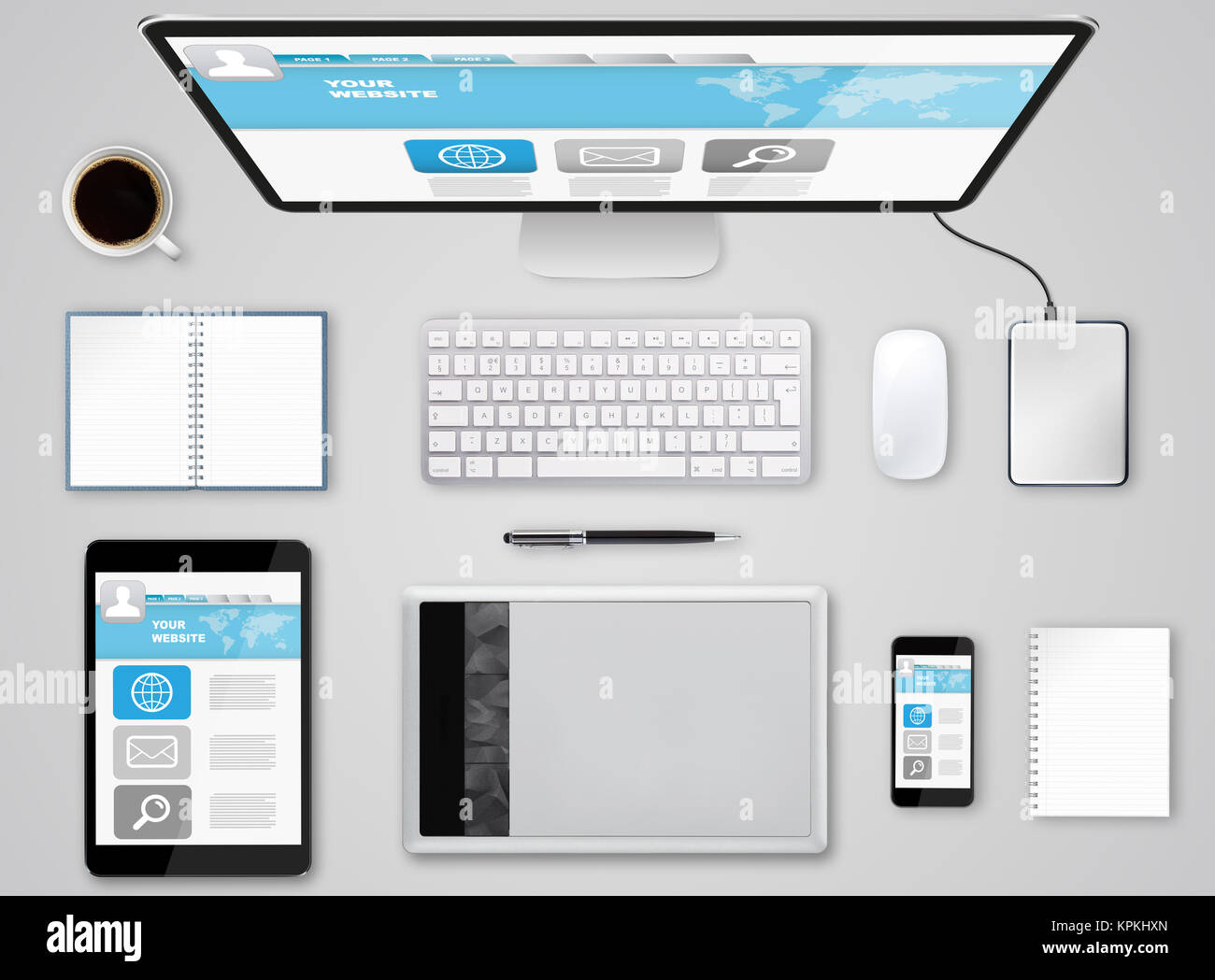 Workplace with tech device Stock Photo - Alamy