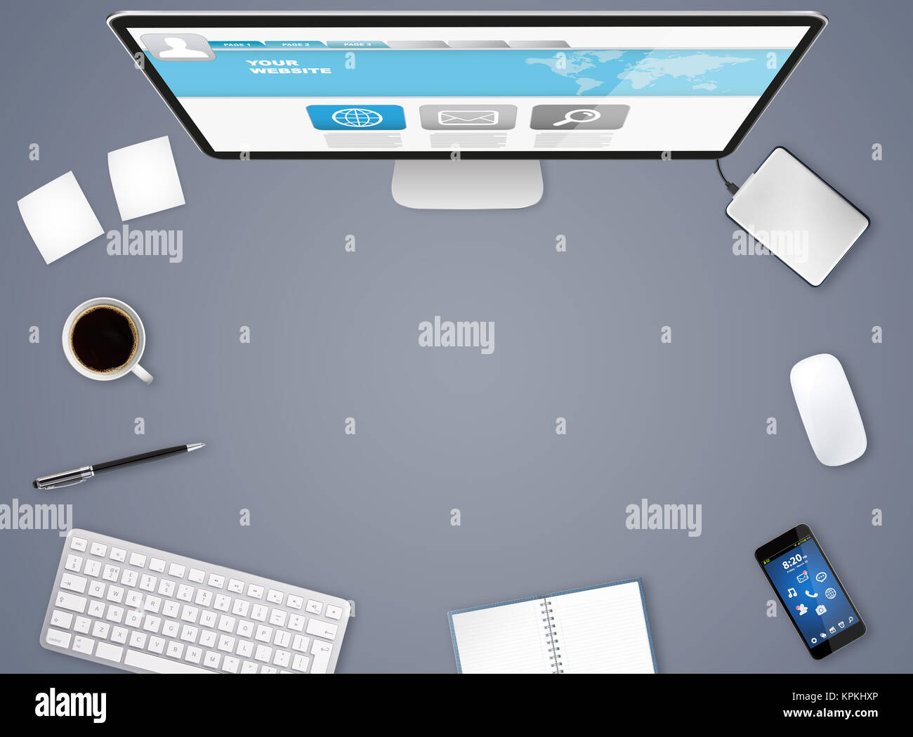 Workplace with tech device Stock Photo - Alamy