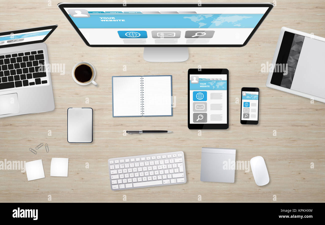 Workplace with tech device Stock Photo - Alamy