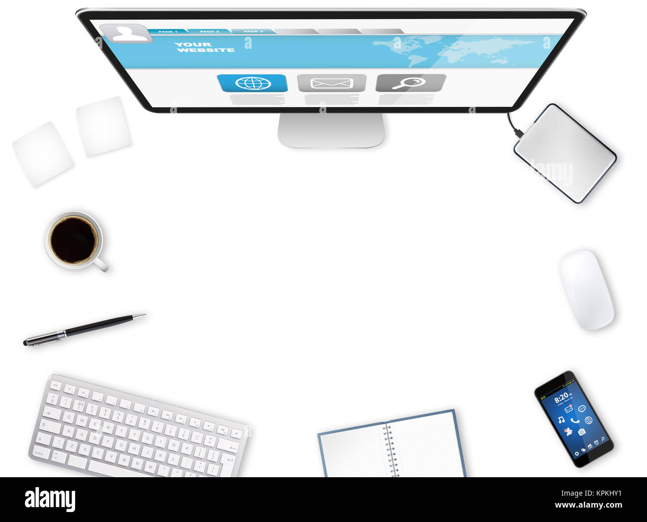 Workplace with tech device Stock Photo - Alamy