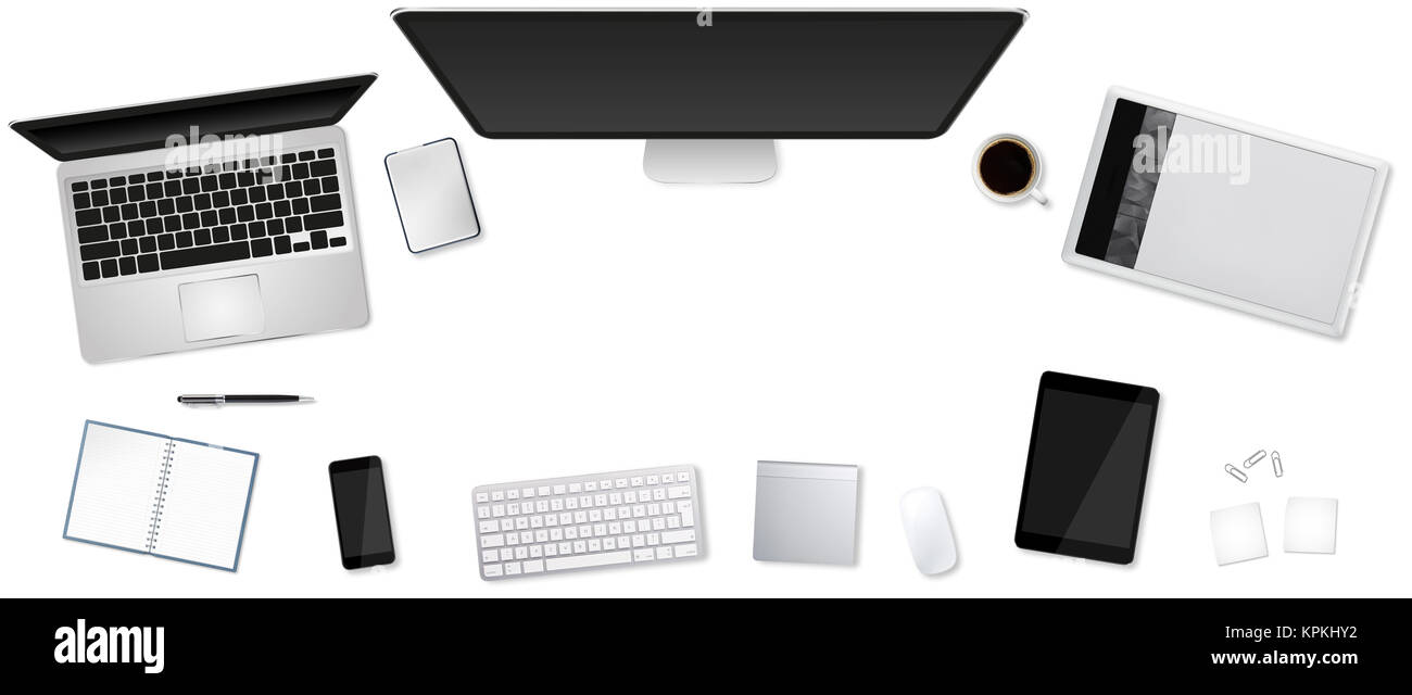 Workplace with tech device Stock Photo - Alamy