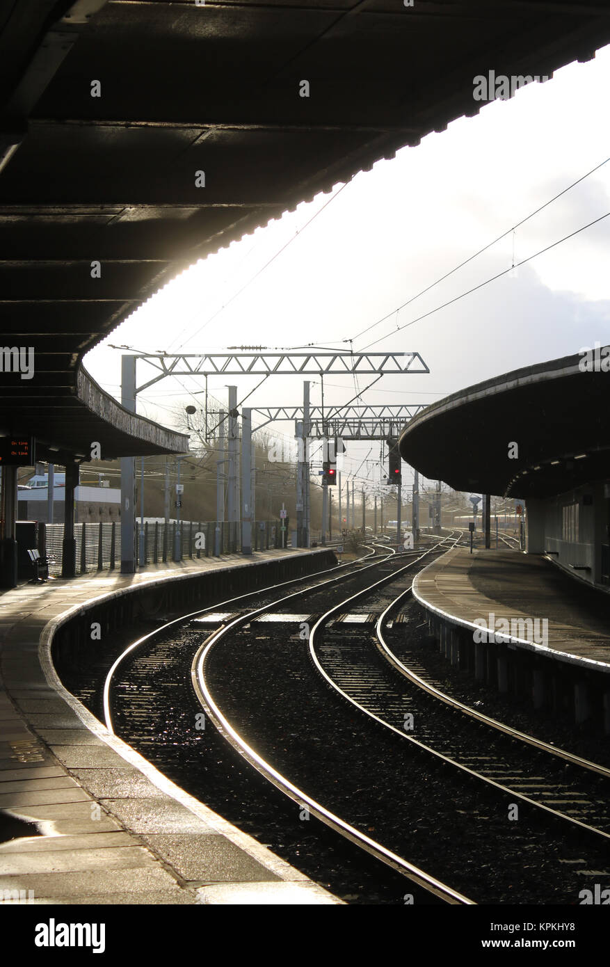 View south from platform 1 at Carnforth railway station along the track ...