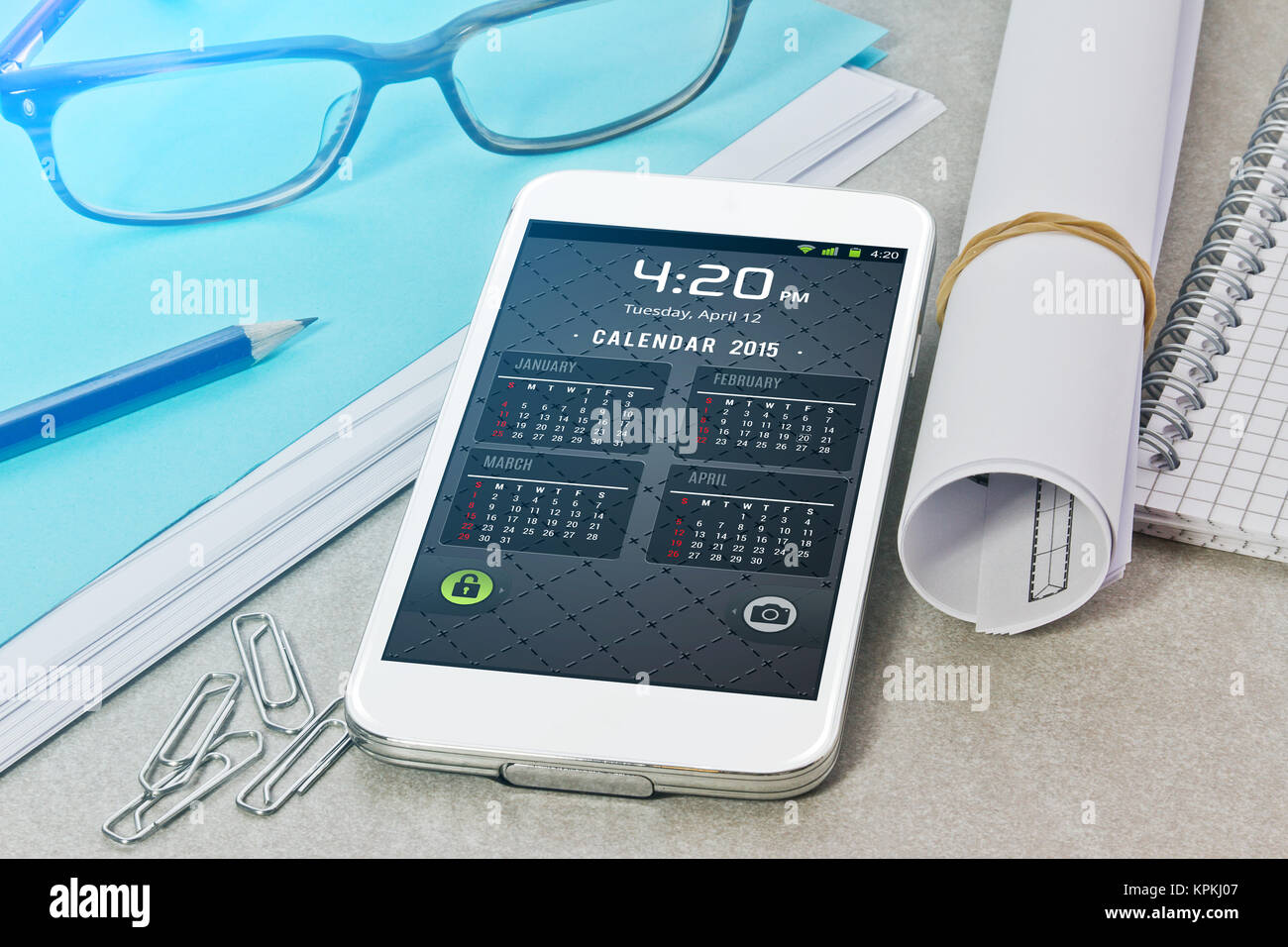 Workplace with mobile phone Stock Photo - Alamy