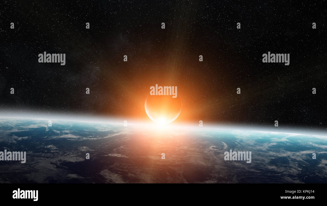 Sunrise over planet Earth in space Stock Photo - Alamy