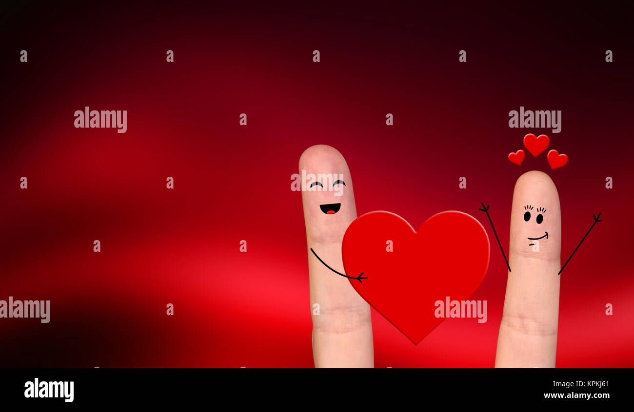 Happy finger couple in love celebrating Valentine day Stock Photo - Alamy