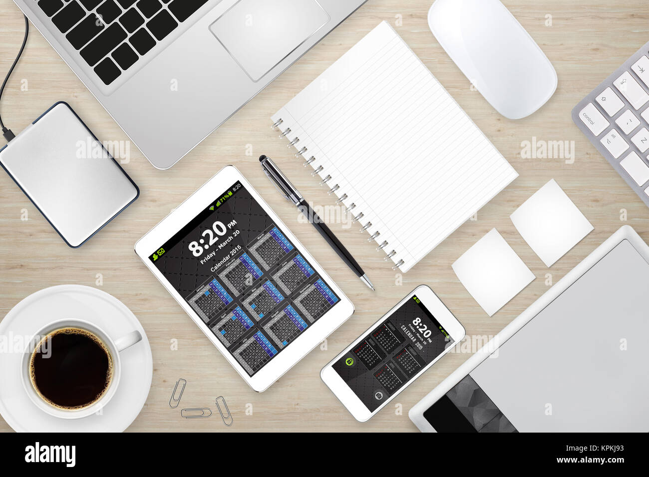 Workplace with tech device Stock Photo - Alamy