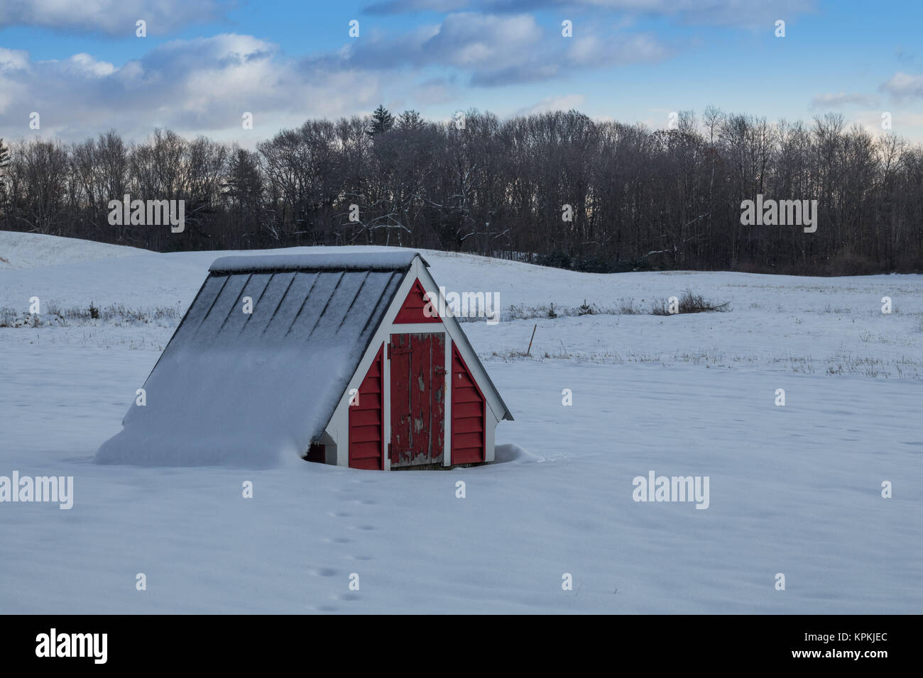 Christmas Winter Landscape Red Barn High Resolution Stock Photography ...