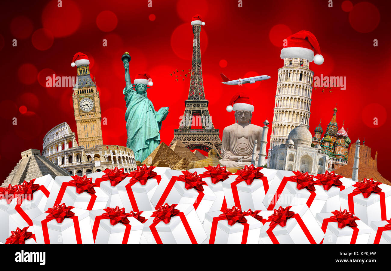 Famous monuments of the world celebrating christmas Stock Photo - Alamy