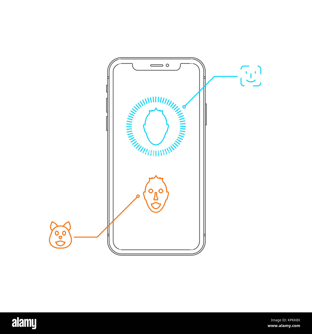 Modern Trendy Frameless Smartphone Line Stroke Icon. Display with Notch ...