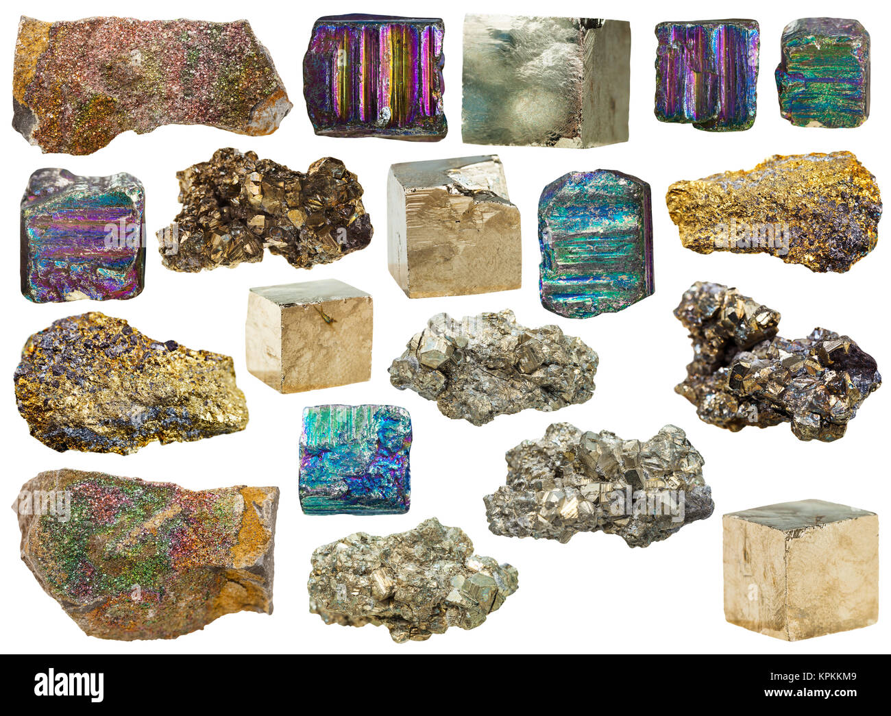set of various pyrite stones and crystals isolated Stock Photo - Alamy