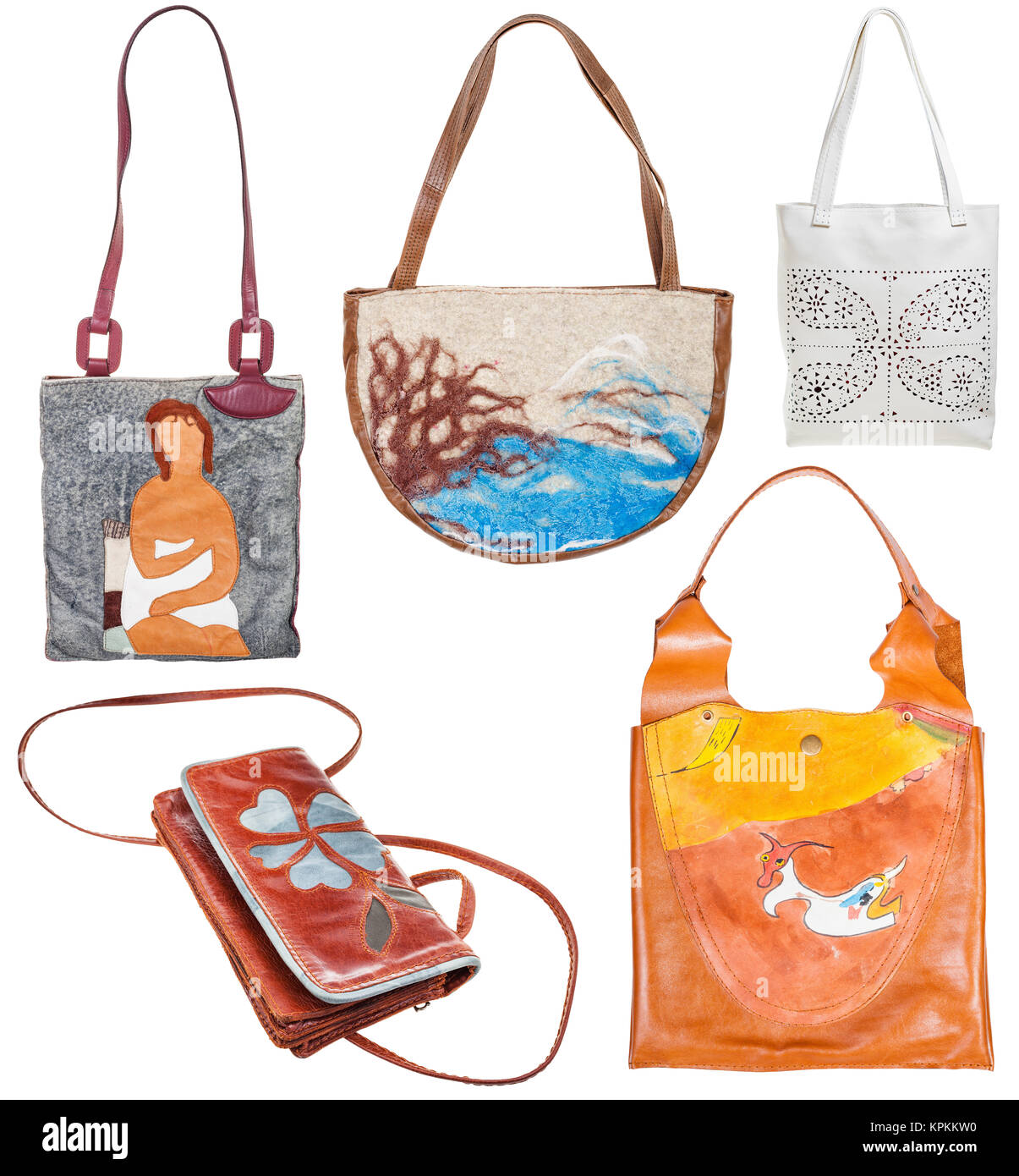 set of decorated leather women's handbags Stock Photo - Alamy