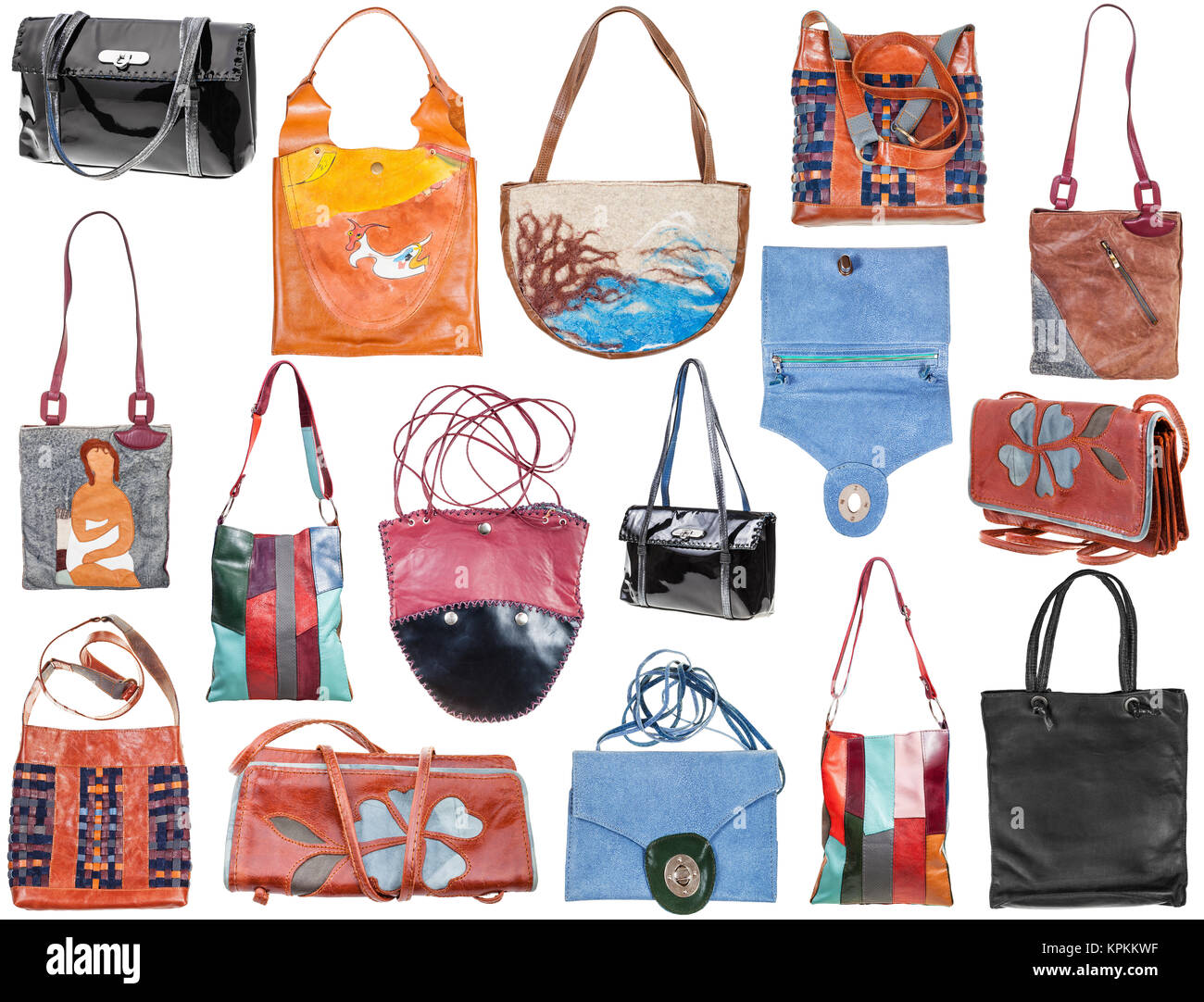 set of handmade female handbags isolated Stock Photo - Alamy