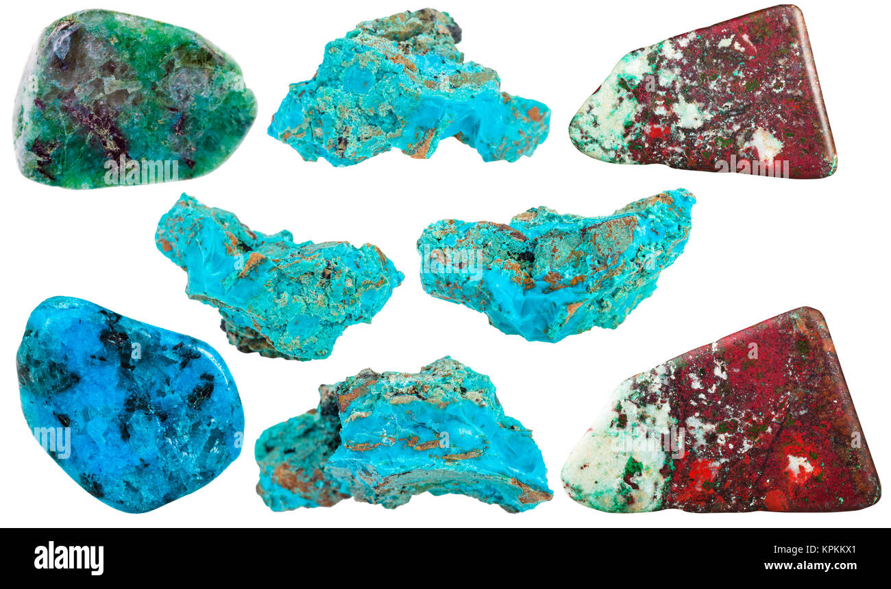 set of Chrysocolla mineral stones and gemstones Stock Photo - Alamy