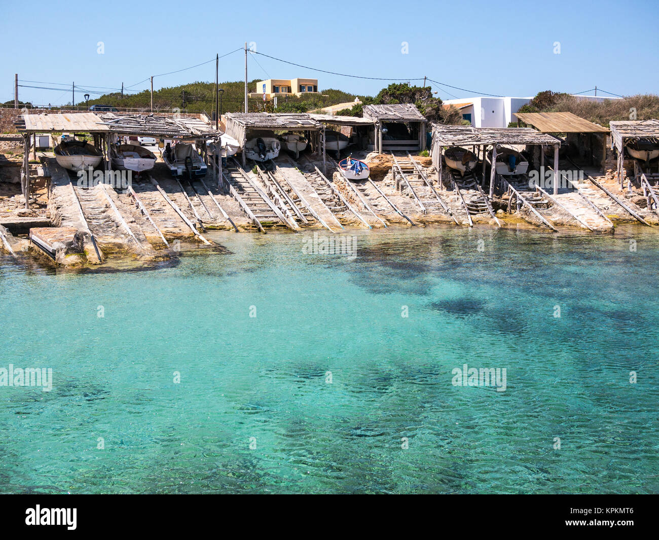 In the village of Es Calo, Formentera, boats remaining in the ...