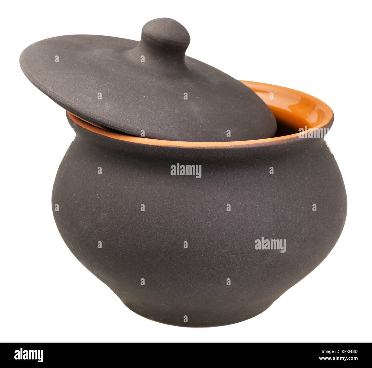 ceramic pot with slightly open cover isolated Stock Photo - Alamy