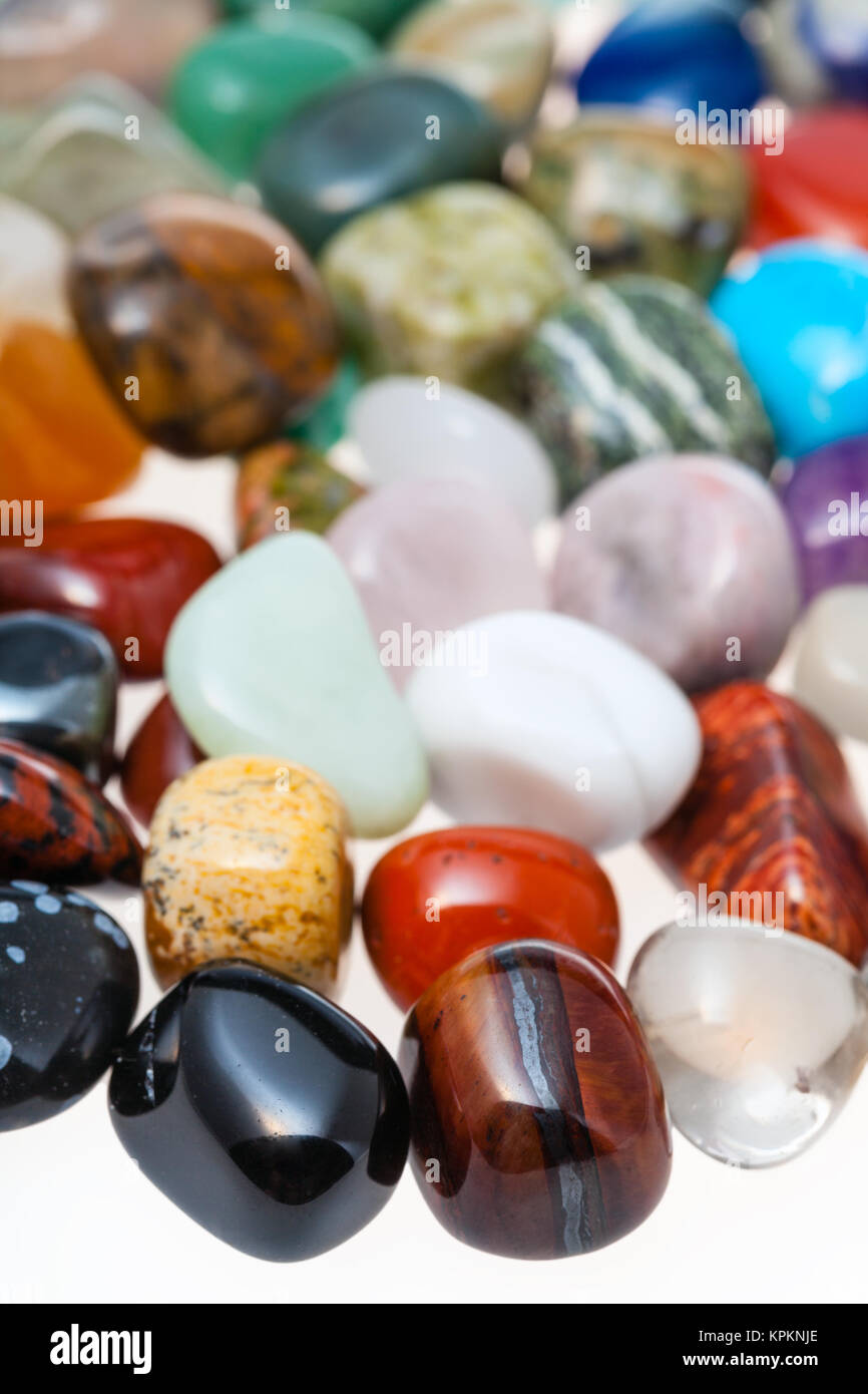 many polished natural mineral gemstones close up Stock Photo - Alamy