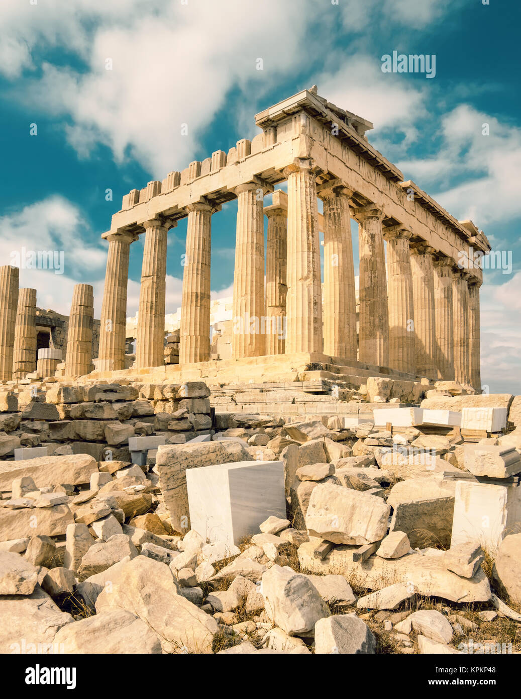 Parthenon temple on a bright day. Acropolis in Athens, Greece. Vertical ...