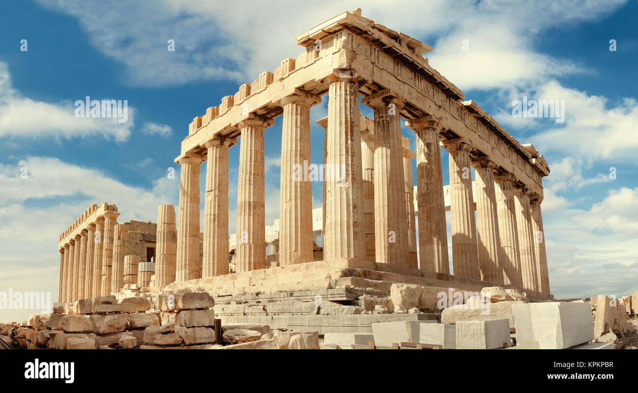 Parthenon temple on a bright day. Acropolis in Athens, Greece ...