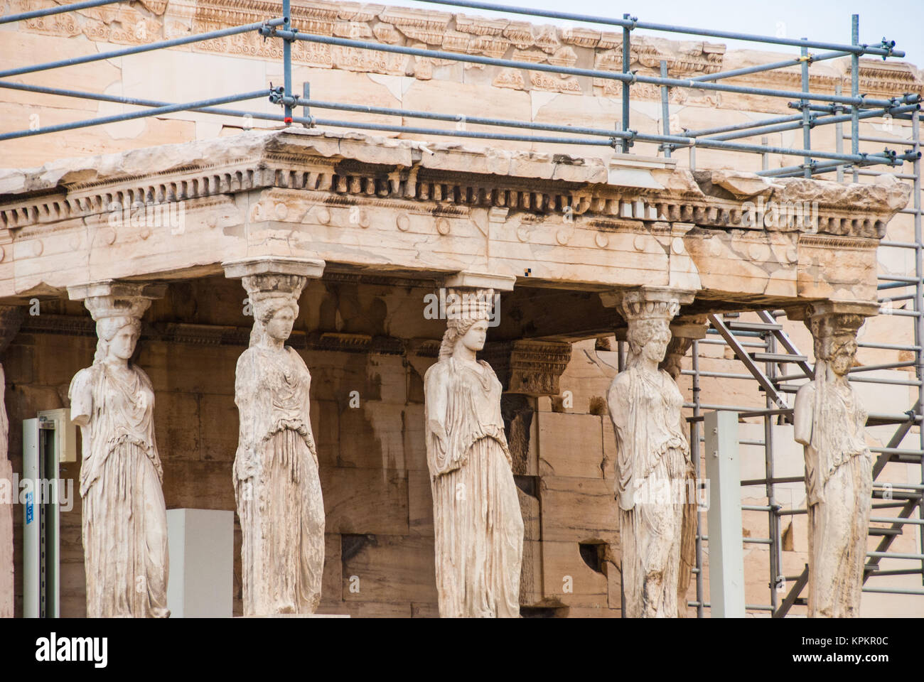 Caryatids in the Erechtheion temple on Parthenon, Athens Greece Stock ...