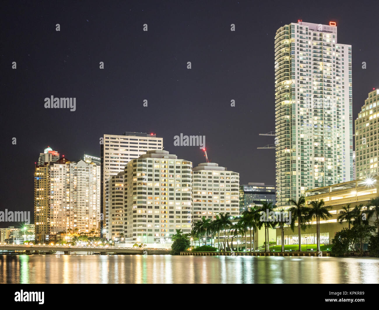 Miami, USA - September 8, 2015. Nightly view of Brickell neighborhood ...