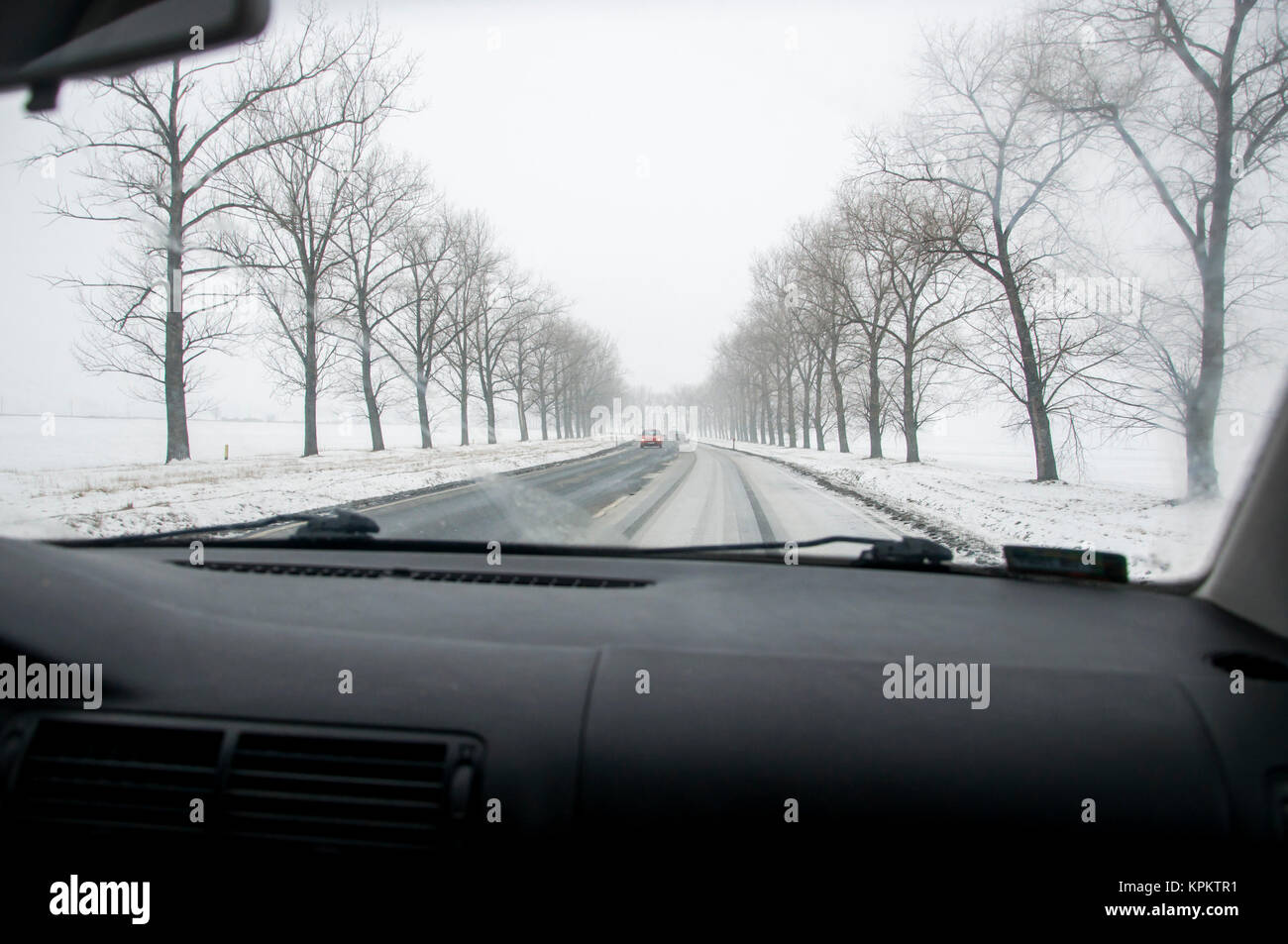 winter driving - winter road,inside the car Stock Photo - Alamy