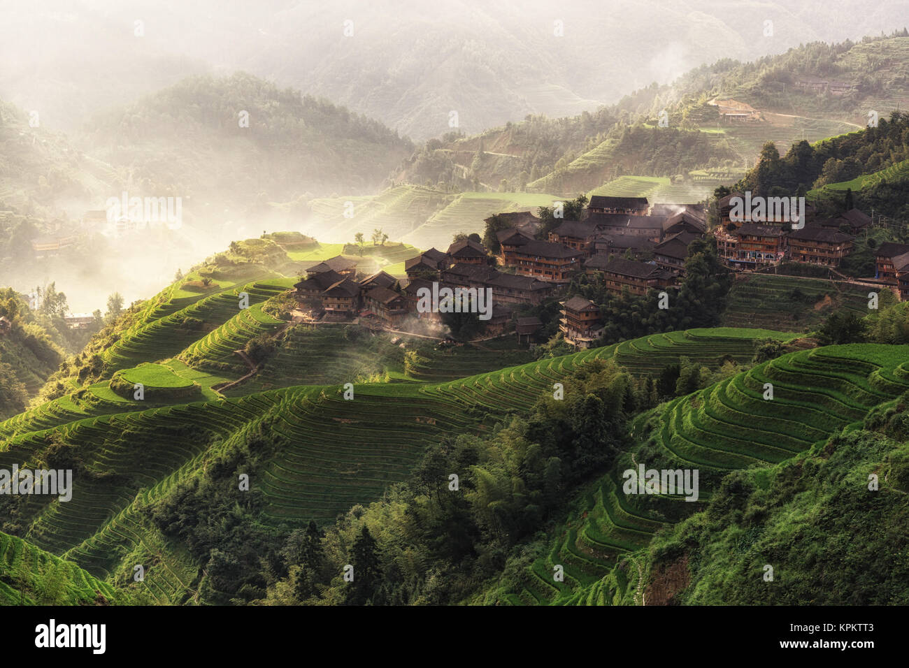 Morning In Longji Rice Terrace Stock Photo - Alamy