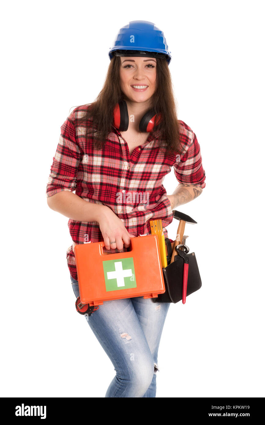 female artisan with first aid kit Stock Photo - Alamy