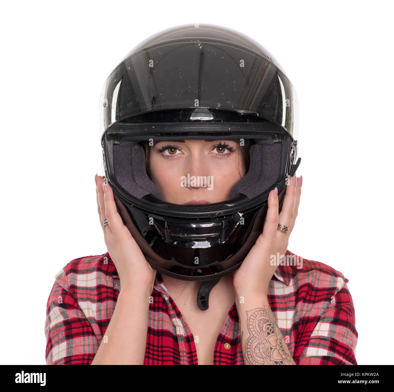 young woman with helmet Stock Photo - Alamy