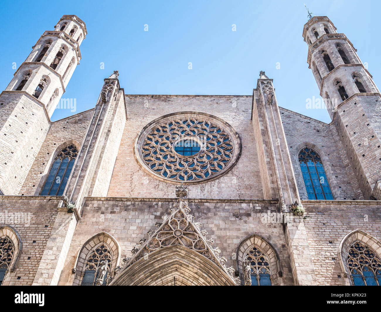 Partial facade view of Santa Maria del Mar church in Barcelona, Spain ...