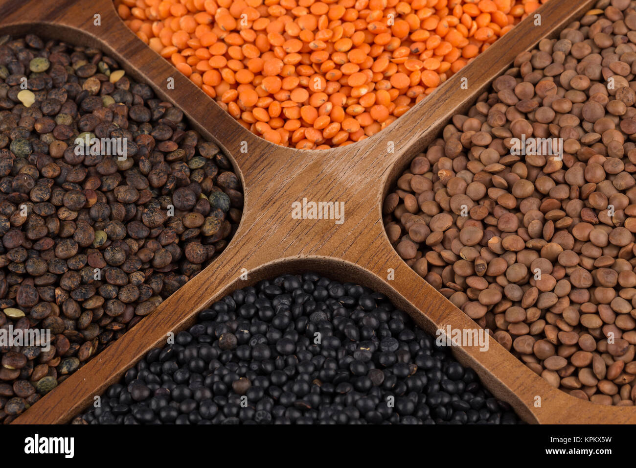 Four varieties of organic bio lentils Stock Photo - Alamy
