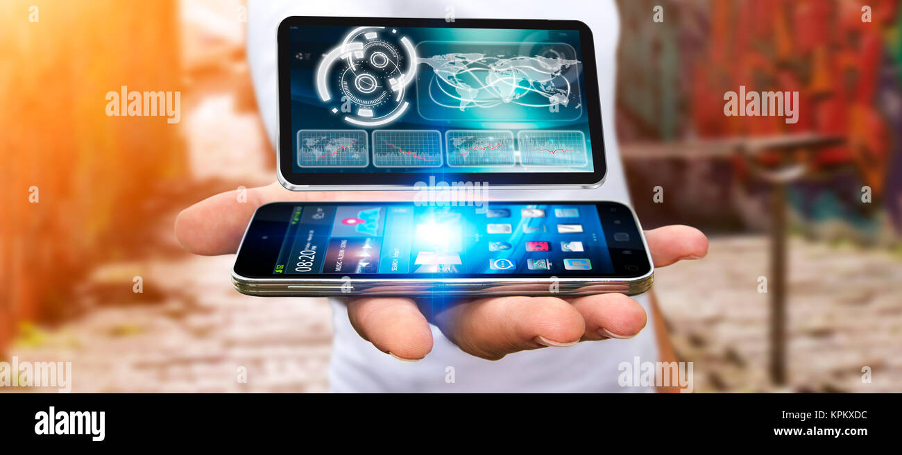 Young man using modern mobile phone Stock Photo - Alamy