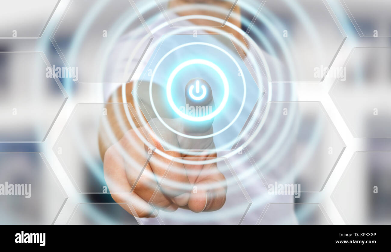 Businessman power button Stock Photo - Alamy