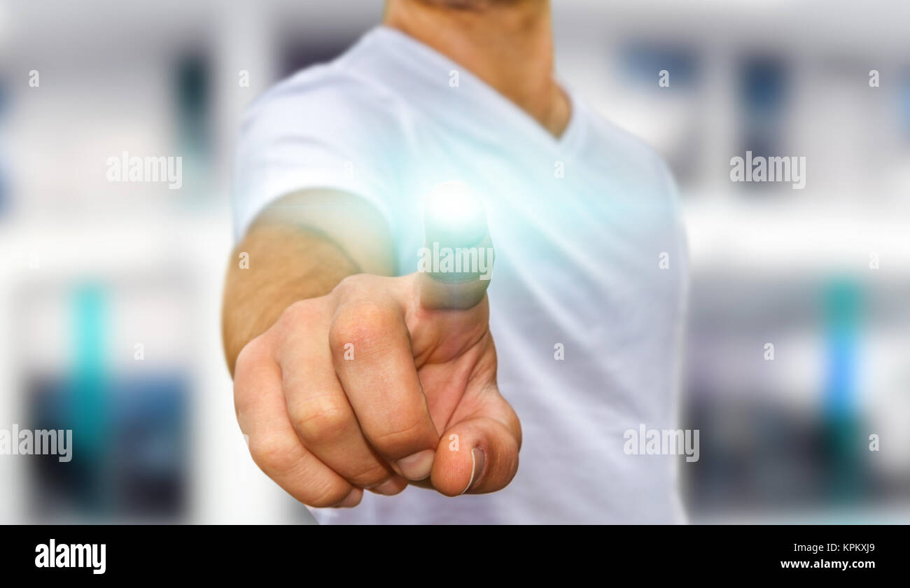 Young man pointing finger Stock Photo - Alamy