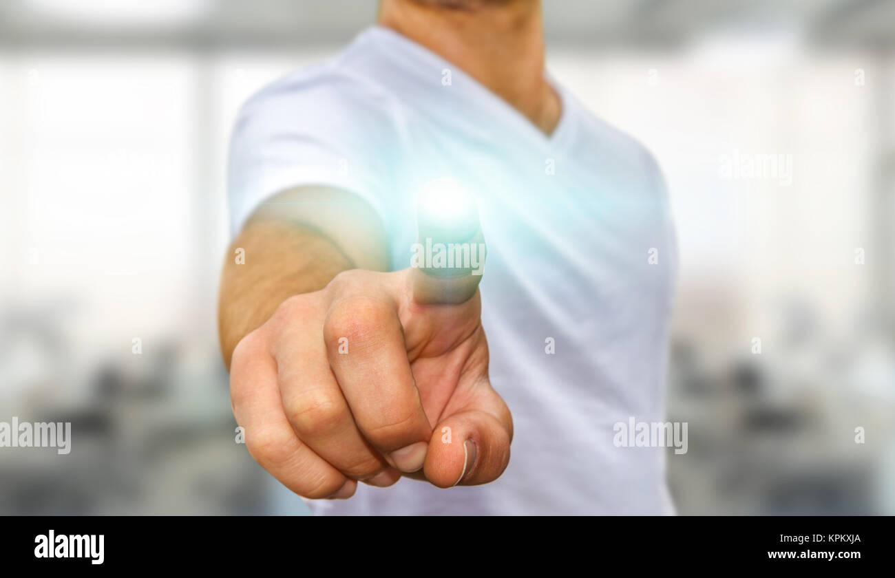 Young man pointing finger Stock Photo - Alamy