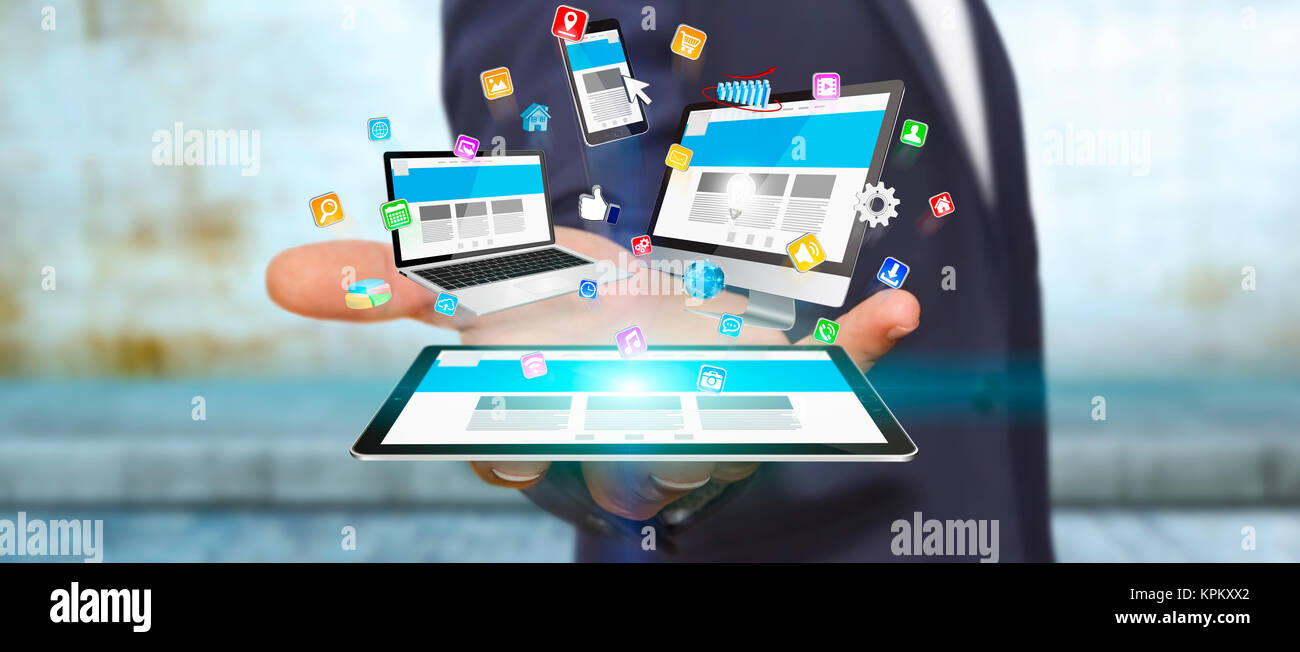 Businessman holding tech device in his hand Stock Photo - Alamy