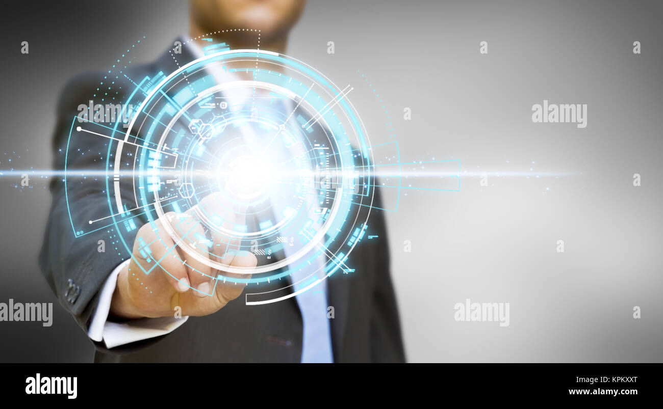 Businessman in his office using tactile interface Stock Photo - Alamy