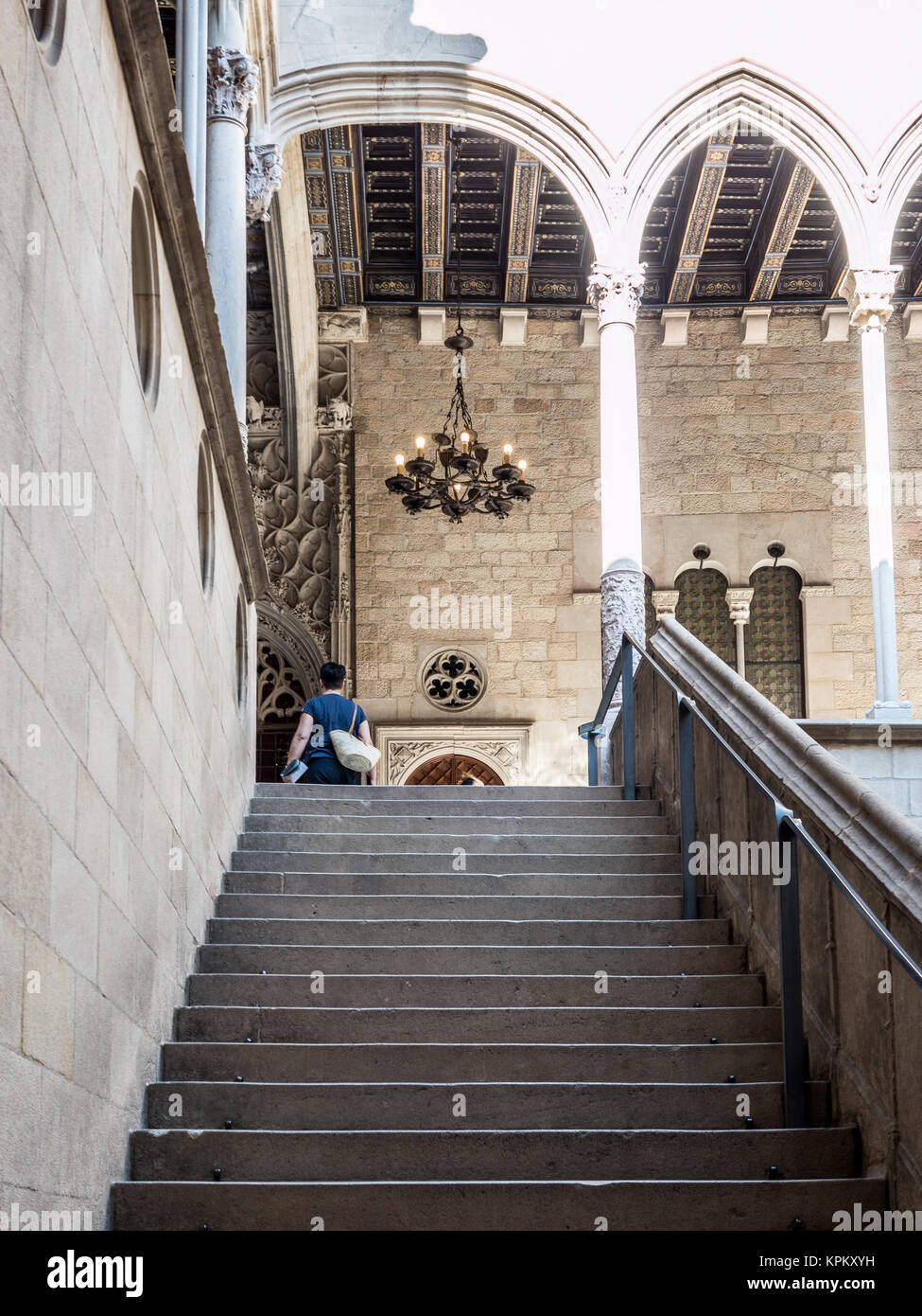 Barcelona, Spain - September 24, 2016. Stairs to the first floor of the ...