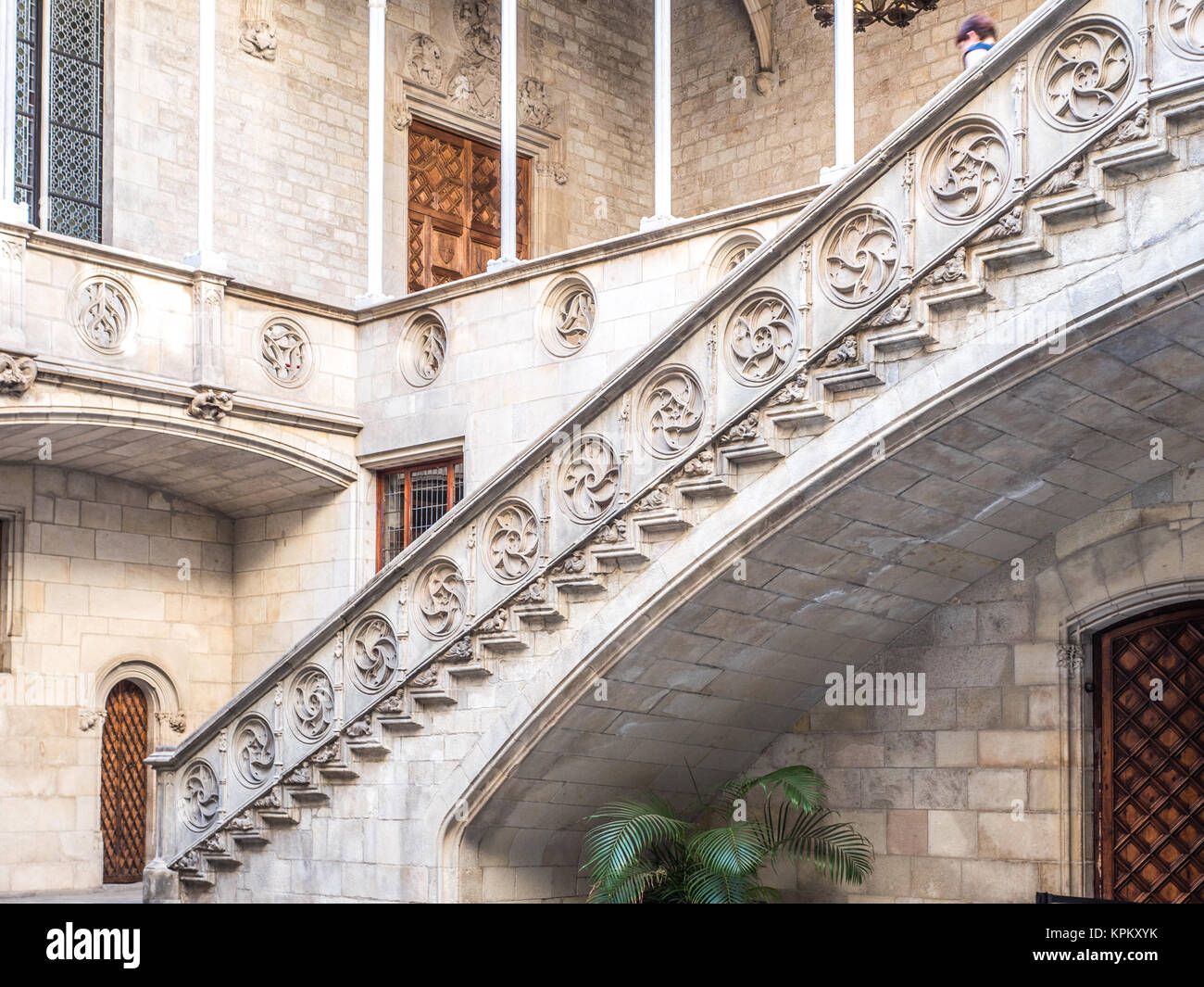 Barcelona, Spain - September 24, 2016. Stairs to the first floor of the ...