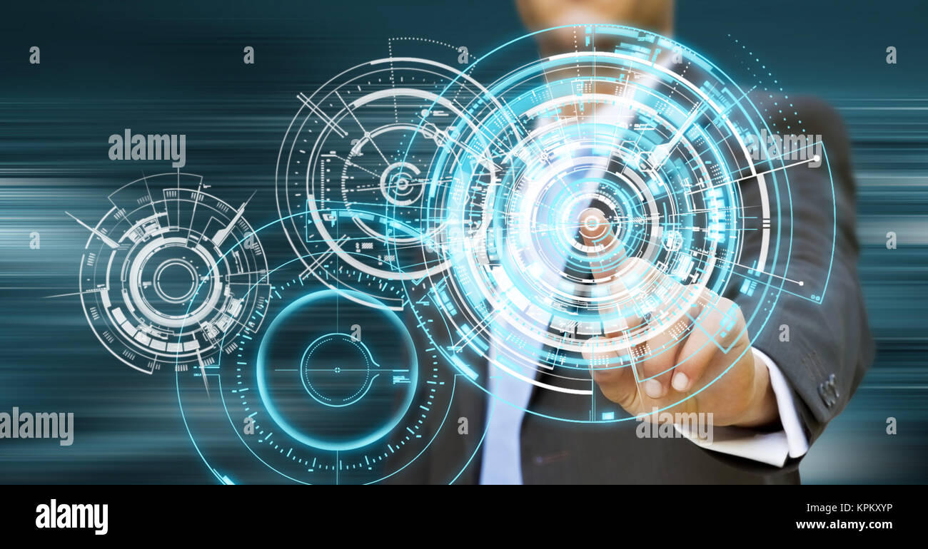 Businessman in his office using tactile interface Stock Photo - Alamy