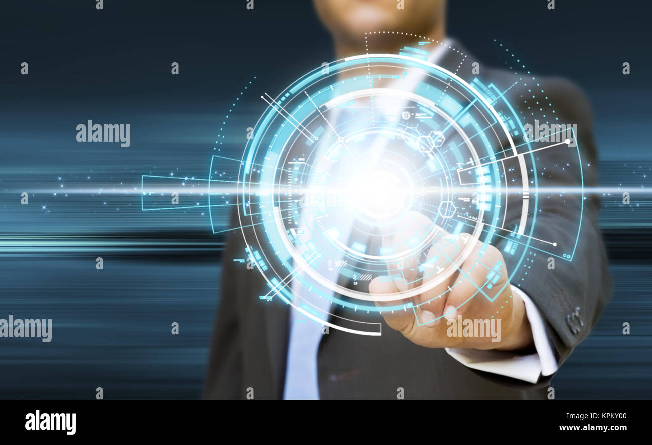 Businessman in his office using tactile interface Stock Photo - Alamy