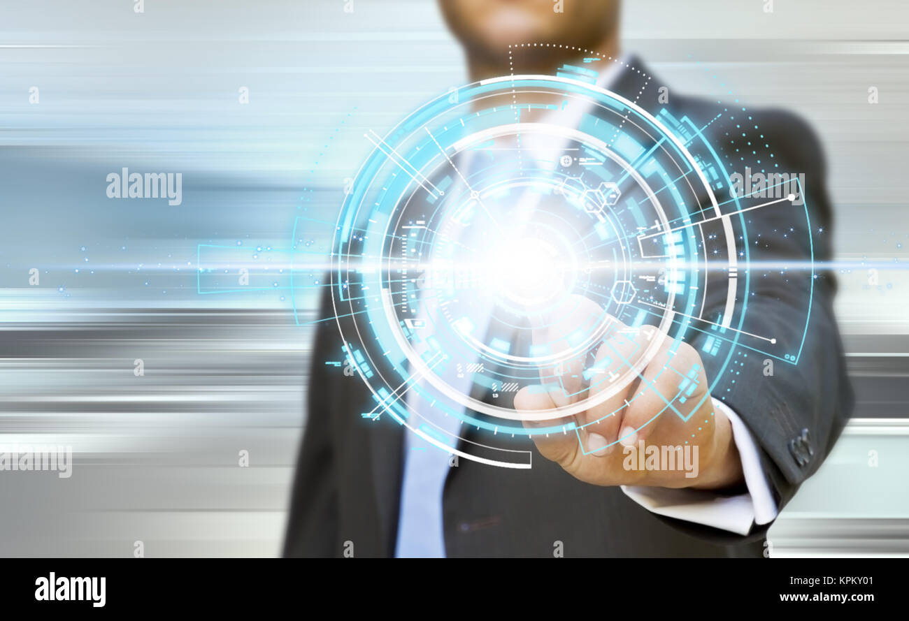 Businessman in his office using tactile interface Stock Photo - Alamy