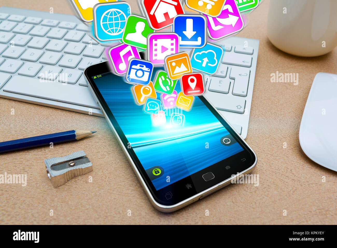 Modern mobile phone with icons Stock Photo - Alamy
