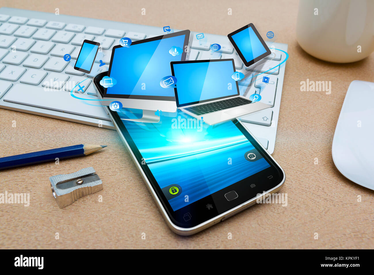Modern mobile phone connecting tech devices Stock Photo - Alamy