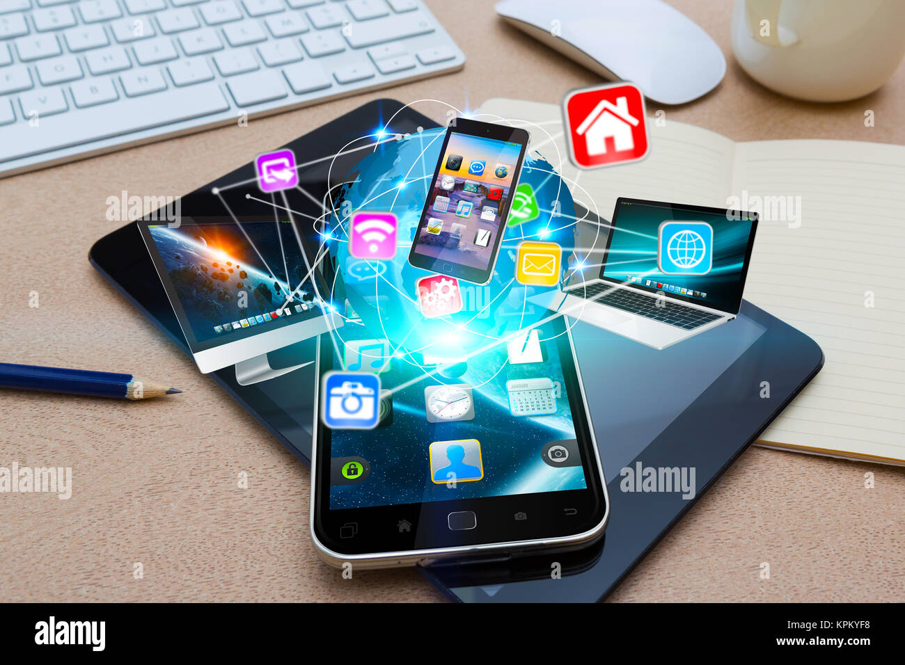 Tablet phone mobile computer data share hi-res stock photography and ...