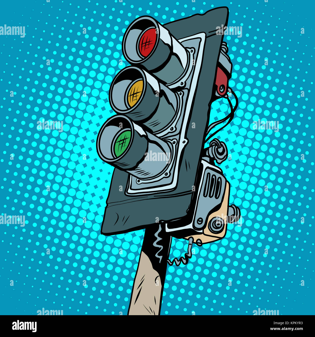 Retro classic three-color traffic light Stock Photo - Alamy