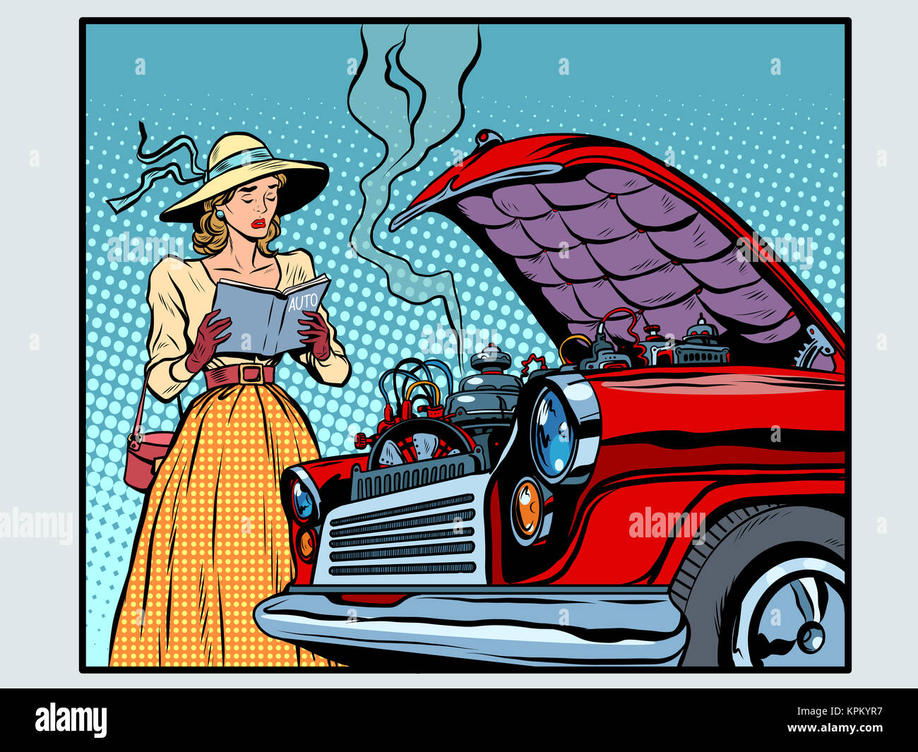 Sad woman driver near a broken car Stock Photo - Alamy