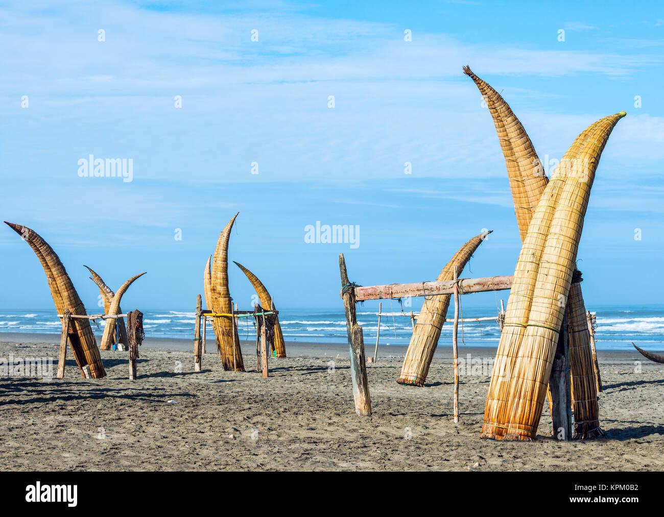 Traditional Peruvian small Reed Boats (Caballitos de Totora), straw ...
