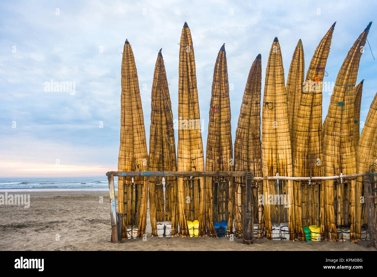 Traditional Peruvian small Reed Boats (Caballitos de Totora), straw ...