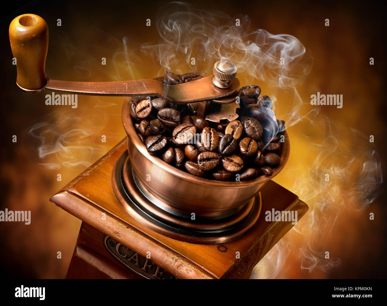 Old wooden coffee-mill Stock Photo - Alamy